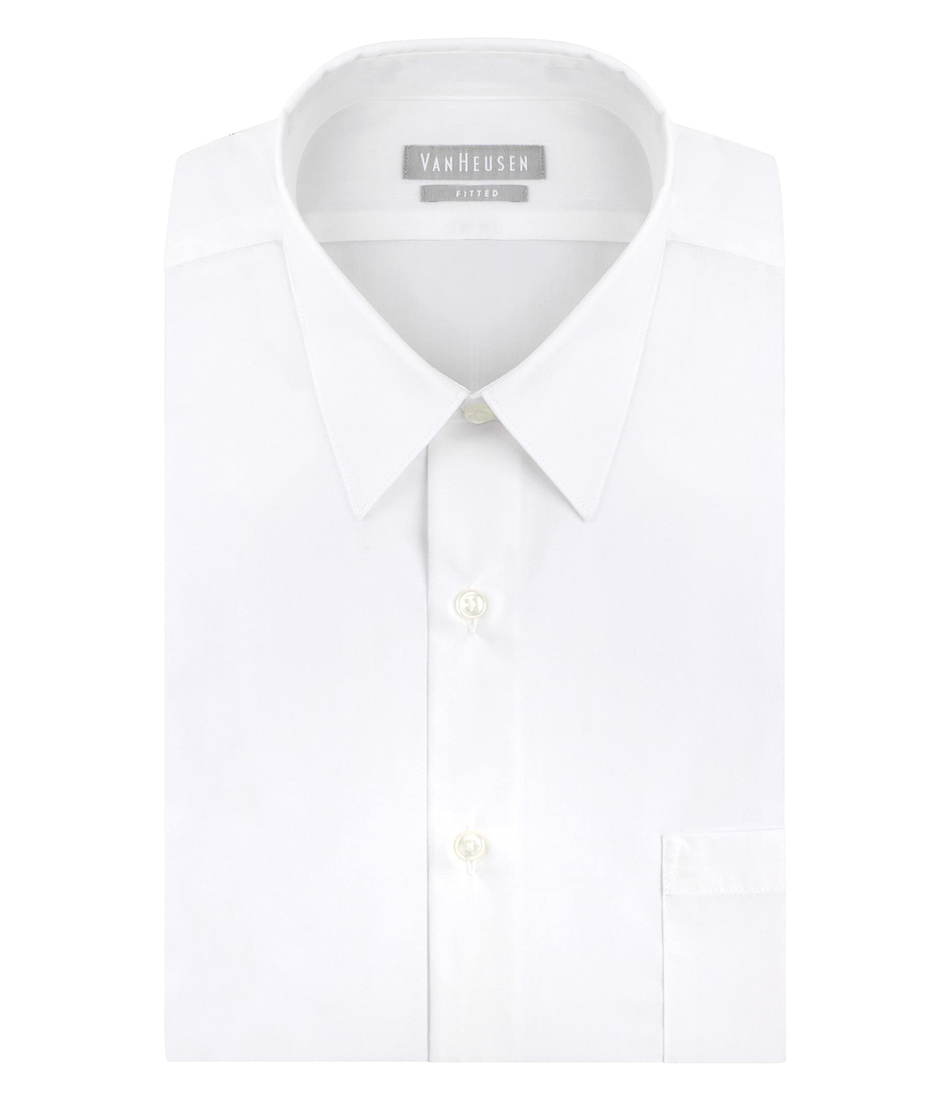 Van Heusen Men's Dress Shirt Fitted Poplin Solid, White, 16.5" Neck 32"-33" Sleeve