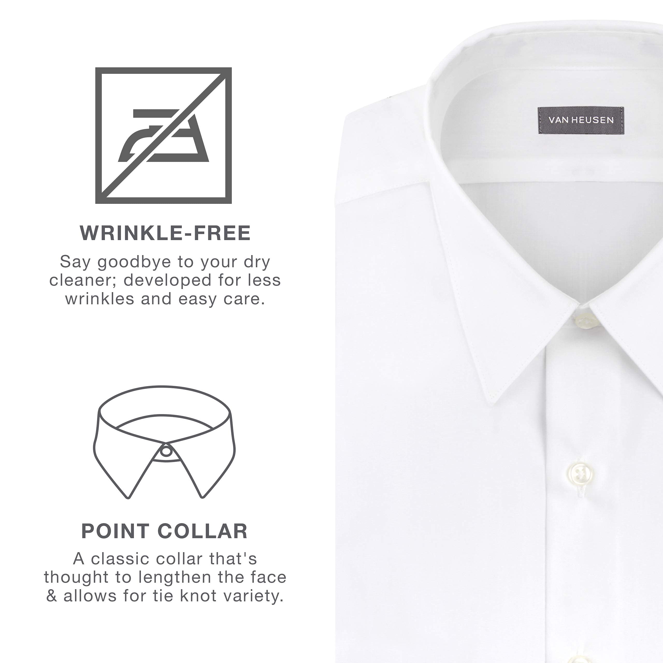 Van Heusen Men's Dress Shirt Fitted Poplin Solid, White, 16.5" Neck 32"-33" Sleeve