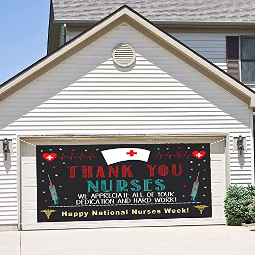 Nurse Appreciation Week Banner Backdrop Decorations - Happy National Nurses Week Banner Decoration Thank You Nurses Banner for Medical Doctor Nursing Party Decorations