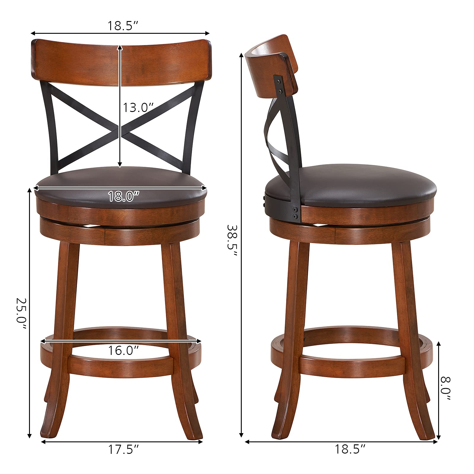 ERGOMASTER Swivel Counter Height Barstool 24 Inch Seat Height Bar Chair Cappuccino X Open Back （ 24 Inches,Set of 4）