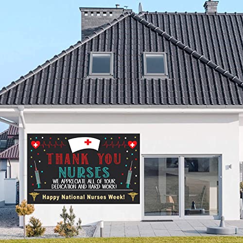 Nurse Appreciation Week Banner Backdrop Decorations - Happy National Nurses Week Banner Decoration Thank You Nurses Banner for Medical Doctor Nursing Party Decorations