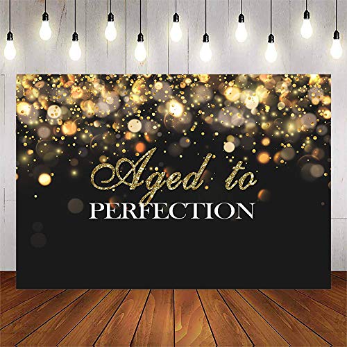 Avezano Aged to Birthday Perfection Backdrop Glitter Bokeh Photo Background 30th 40th 50th 60th 70th 80th 90th 100th Perfection Aged to Party Decoration Banner (7x5ft)