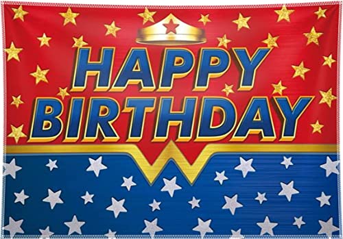 Yriujul 68x45inch Super Women Girl Birthday Backdrop Photography Background Crown Stars Party Decoration Photo Booth Shoot Banner Props