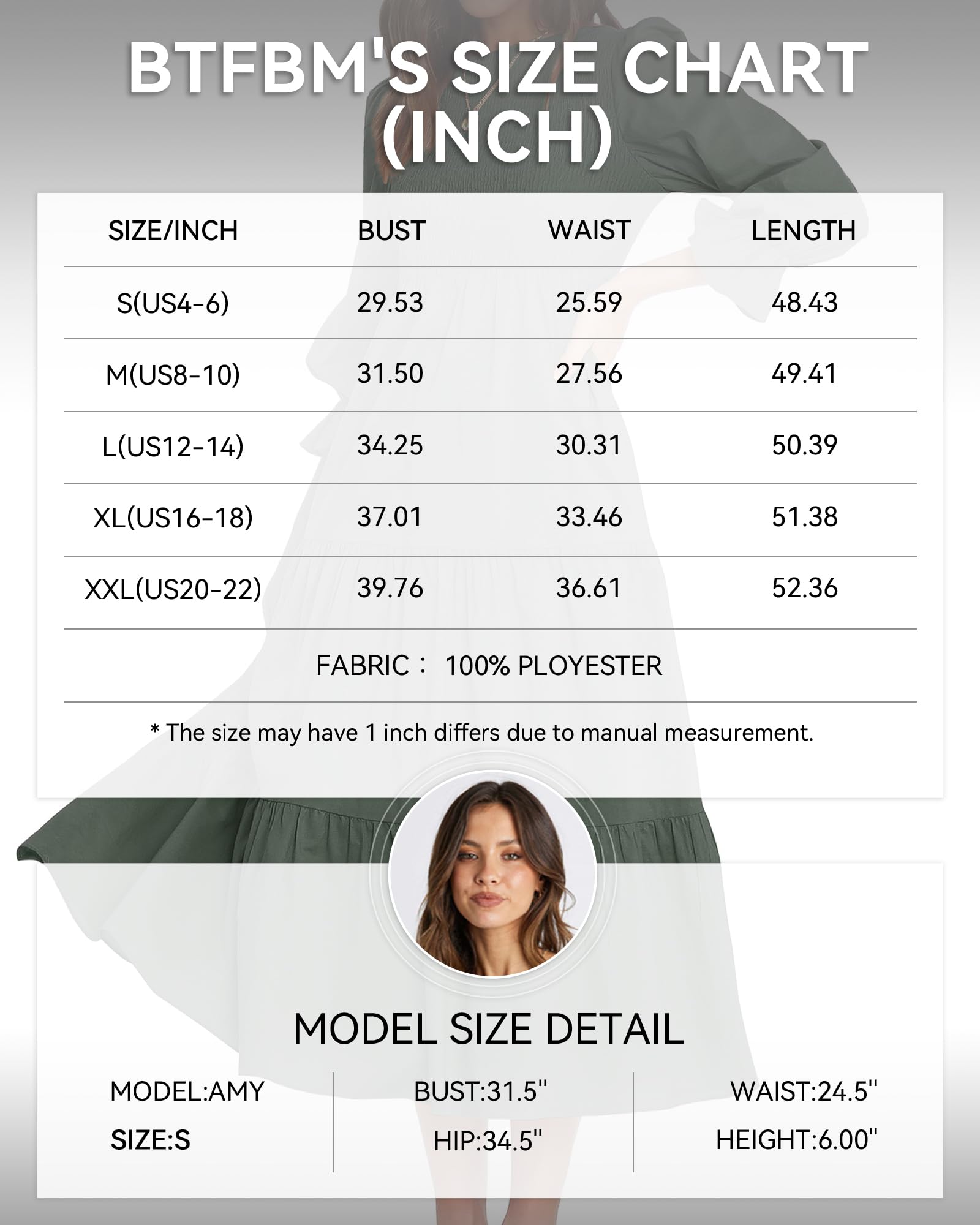 BTFBM Women Casual Long Sleeve Dress Fall Dresses 2025 Solid Color Relaxed Fit Smocked Tiered Flowy Boho Long Dresses(Solid Army Green,Large)