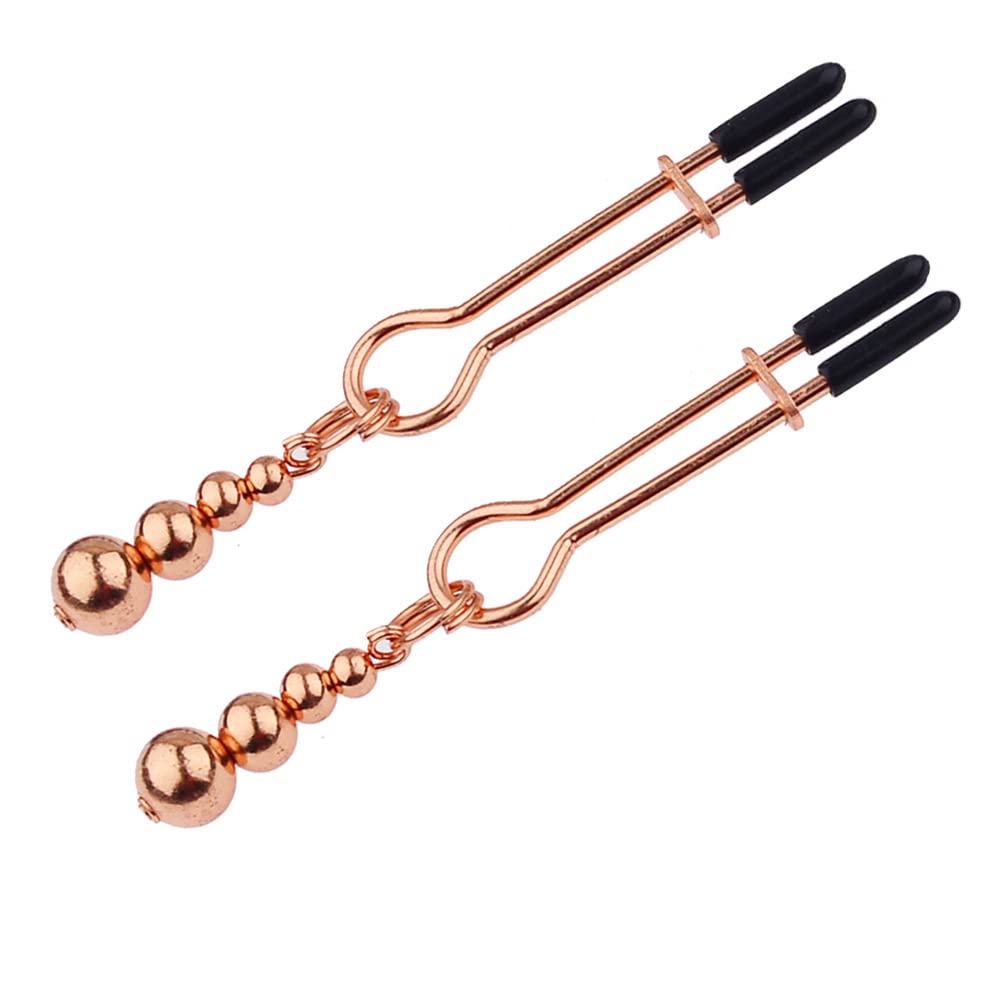 Adjustable Stainless Steel Nipple Clips Non Piercing Nipple Clamps Gourd Bell Pendant Nipple Jewelry (Rose Gold)