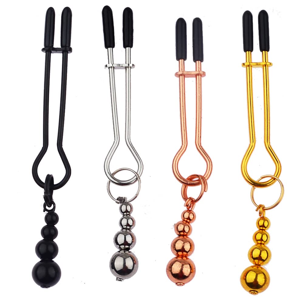 Adjustable Stainless Steel Nipple Clips Non Piercing Nipple Clamps Gourd Bell Pendant Nipple Jewelry (Rose Gold)