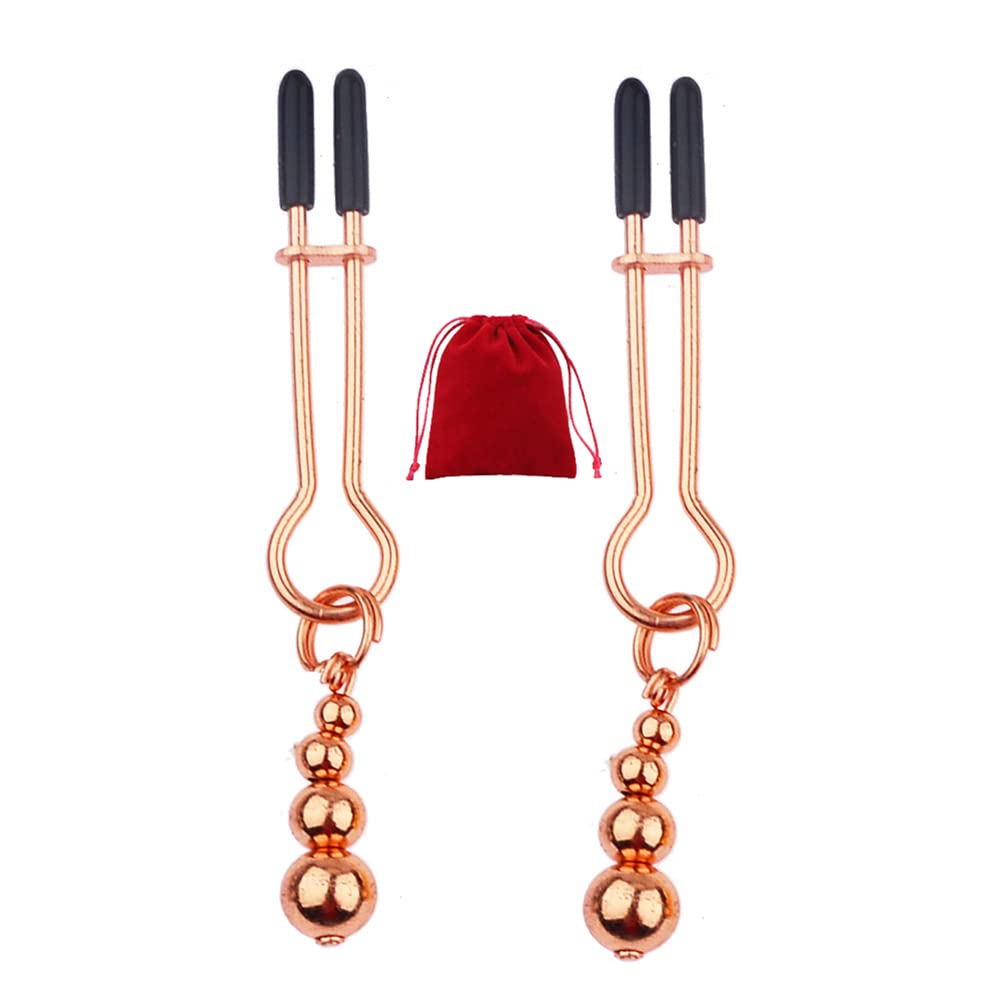 Adjustable Stainless Steel Nipple Clips Non Piercing Nipple Clamps Gourd Bell Pendant Nipple Jewelry (Rose Gold)