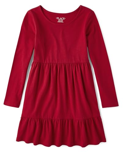 The Children's Place,Long Sleeve Knit Casual Skater Dress,Medium (7/8) Red