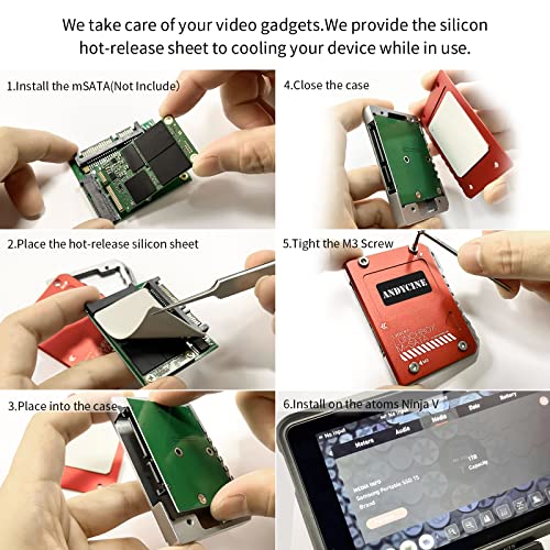 ANDYCINE Magnalium Case for mSATA SSD Compatible for Atomos Ninja V,V+, Ninja Flame, Ninja Inferno, and Shogun Inferno with mSATA to SATA Adapter