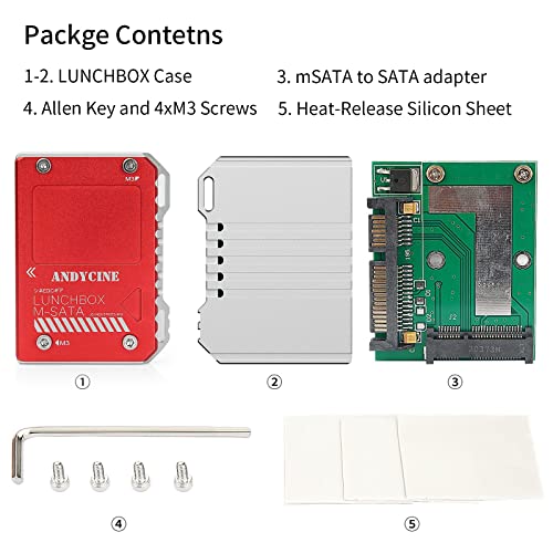 ANDYCINE Magnalium Case for mSATA SSD Compatible for Atomos Ninja V,V+, Ninja Flame, Ninja Inferno, and Shogun Inferno with mSATA to SATA Adapter