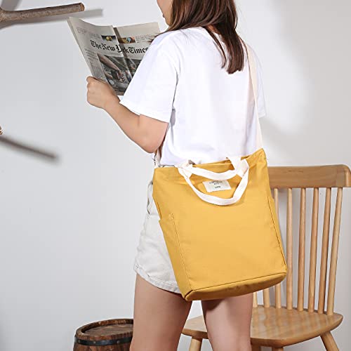 CENTER Canvas Tote Bag Beach Bags for Women Shoulder Bag Utility Tote Shoulder Bag Casual Work School Shopper (yellow)