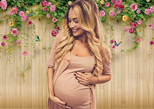 WOLADA 5x7FT Flower Wall Backdrop Spring Backdrop Spring Floral Photo Backdrop Brown Wood Plank Flower Wall Photography Backdrop Girl Birthday Party Wedding Shower Photography Background 8909