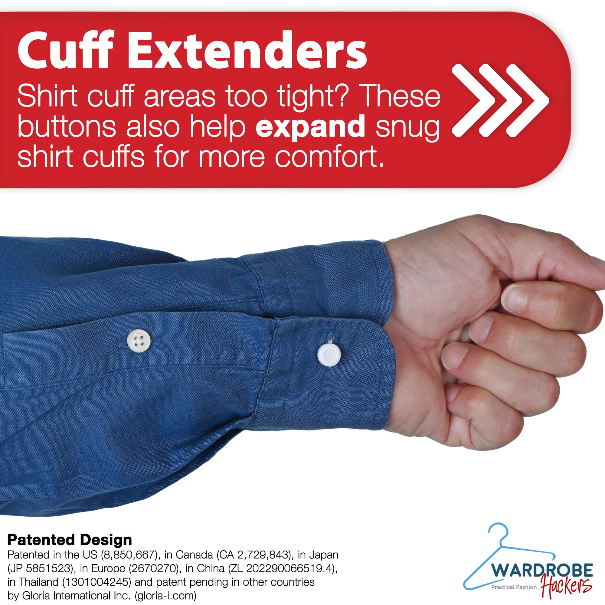 Wardrobe Hackers Collar Extenders for Mens Shirts (Soft Elastic Design 3-Pack) Neck Relief for Tight Collars for Dress Shirts - White Button Expanders