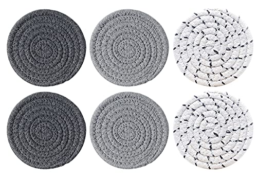 Absorbent Drink Coasters, Handmade Braided Drink Coasters, Super Absorbent Heat-Resistant Coasters for Drinks Great Housewarming Gift, Coasters for Coffee Table (Dark Grey, Light Grey, Beige/Grey, 6)