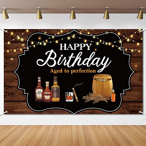 Whiskey Birthday Party Decorations Vintage Aged to Perfection Birthday Banner Backdrop Whiskey Birthday Party Backdrop Indoor Outdoor Car Decorations Supplies for Man and Woman