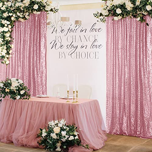 Hahuho Rose Pink Sequin Backdrop Curtain, 2PCS 2FTx8FT Glitter Backdrop Curtain for Parties, Christmas, Wedding, Banquet Decoration(2 Panels, 2FT x 8FT, Rose Pink)
