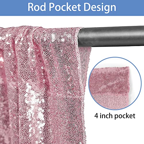 Hahuho Rose Pink Sequin Backdrop Curtain, 2PCS 2FTx8FT Glitter Backdrop Curtain for Parties, Christmas, Wedding, Banquet Decoration(2 Panels, 2FT x 8FT, Rose Pink)