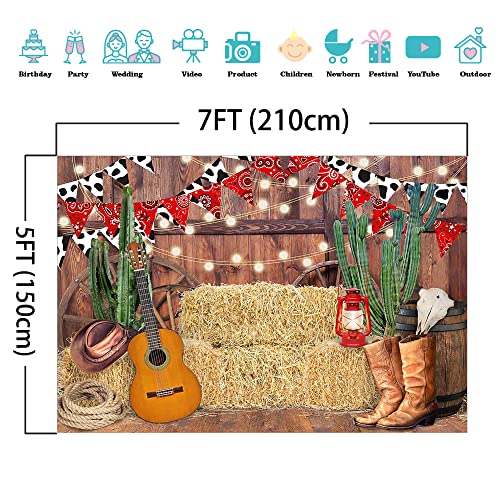 Mocsicka Western Cowboy Photography Backdrop Rustic Wooden Barn Background for Portrait Wild West Birthday Party Cake Table Decoration Banner Photo Booth Props (7x5ft)