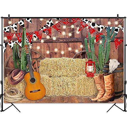 Mocsicka Western Cowboy Photography Backdrop Rustic Wooden Barn Background for Portrait Wild West Birthday Party Cake Table Decoration Banner Photo Booth Props (7x5ft)