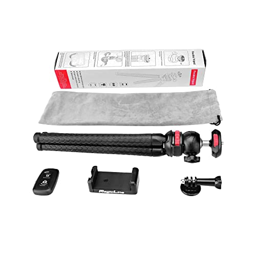 MagicLine Octopus Flexible Photo Tripod with 360 Degree Ball Head,Phone Holder (Built-in Cold Shoe), Gopro Adaptor and Wireless Remote, Tabletop and Mini Tripod for Camera/Phone/Webcam