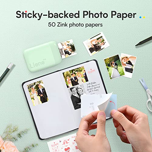 Liene Photo Printer, 2x3β Mini Portable Instant Photo Printer Bundle w/ 50 Zink Adhesive Paper, Bluetooth 5.0, Compatible w/iOS & Android, Small Picture Printer for iPhone, Smartphone, Green