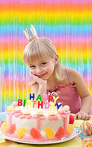 Shiny Rainbow Foil Fringe Curtain - 2pcs 3.2ft x 8.2ft Metallic Tinsel Rainbow Streamers for Photo Booth Backdrop Prop Birthday Wedding Bridal Shower Baby Shower Bachelorette Party Decorations
