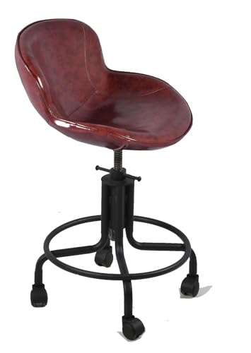 Topower Antique Industrial Design Metal Adjustable Height Kitchen Dining Breakfast Chair Industrial Style Bar Stool Fully Welded Maroon PU Leather Seat