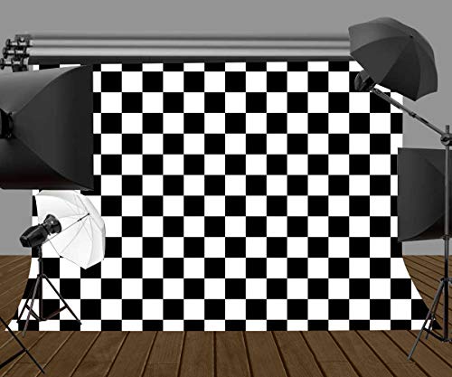 LYLYCTY 7x5ft Checkers Backdrop Black and White Racing and Checkered Pattern Photo Booth Chess Board Texture Grid Photography Background LYZY0505