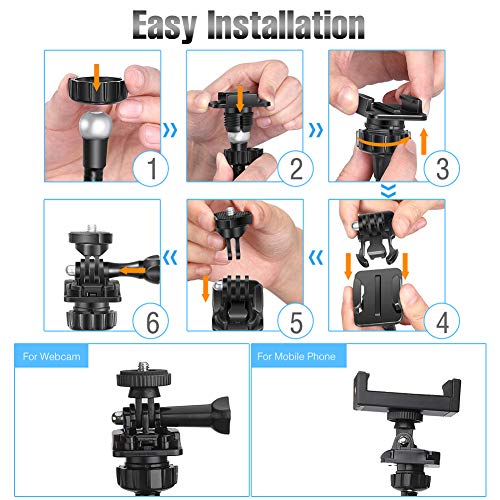 Webcam-Stand-Mount Phone Camera Desk-Clamp-Holder - 27 Inch Flexible Gooseneck Arm Mount Stand for Phone Gopro Hero Webcam C922 C930 C930e C920 Brio 4K C615 C922x C925e C920s C270 C310