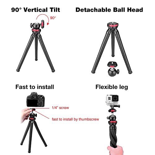 MagicLine Octopus Flexible Photo Tripod with 360 Degree Ball Head,Phone Holder (Built-in Cold Shoe), Gopro Adaptor and Wireless Remote, Tabletop and Mini Tripod for Camera/Phone/Webcam