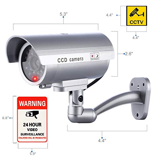 IDAODAN Dummy Security Camera, Fake Cameras CCTV Surveillance System with Realistic Simulated LEDs for Home Security + Warning Sticker Outdoor/Indoor Use (4 Pack)