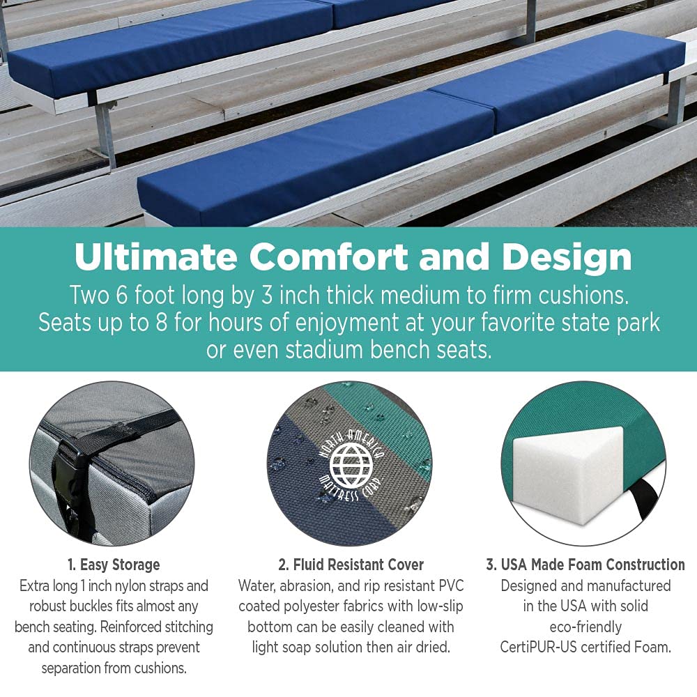 North American Mattress 8' Outdoor Picnic Bench Seat Cushion - 2 Piece Set; 96" (8ft) x 10" x 3"; Gray - Folding & Easy to Carry