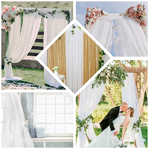 10x10ft White Backdrop Curtains for Parties, Sheer Wrinkle Free Polyester Wedding Backdrop Panels Drapes for Birthday Baby Shower Gender Reveal Photoshoot