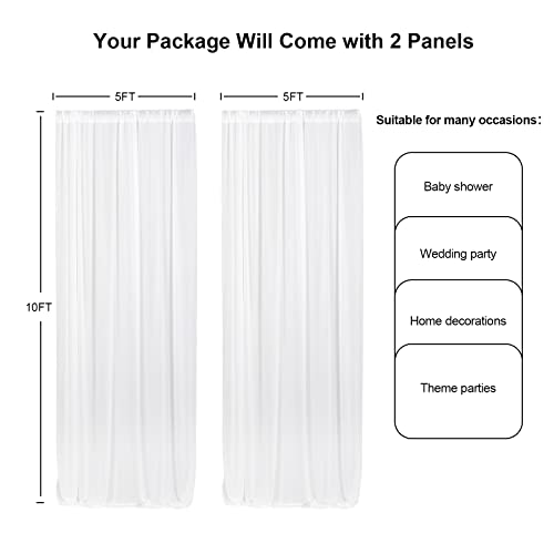 10x10ft White Backdrop Curtains for Parties, Sheer Wrinkle Free Polyester Wedding Backdrop Panels Drapes for Birthday Baby Shower Gender Reveal Photoshoot