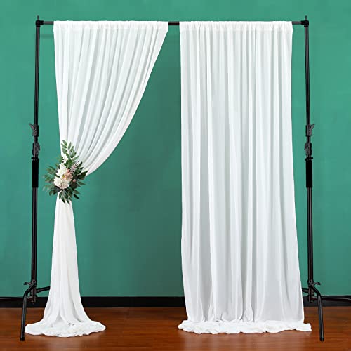 10x10ft White Backdrop Curtains for Parties, Sheer Wrinkle Free Polyester Wedding Backdrop Panels Drapes for Birthday Baby Shower Gender Reveal Photoshoot