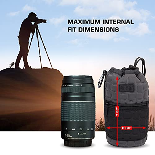 USA GEAR FlexARMOR-X Large Lens Case Pouch with Deluxe Padded Neoprene Protection - Holds Lens up to 70-300mm with Drawstring Opening, Built-in Carabiner Clip, Reinforced Belt Loop and Zippered Pocket