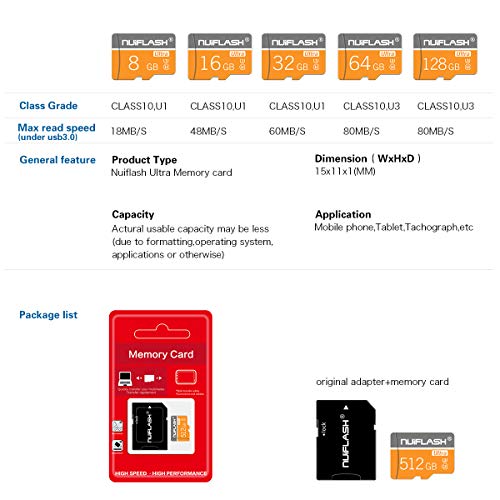 Memory Card 512GB Micro SD Card 512GB Micro SD Memory Cards HIGH Speed for Smart-Phone/Bluetooth Speaker/Tablet/PC/Camera Class 10 TF Card 512GB + SD Card Adapter