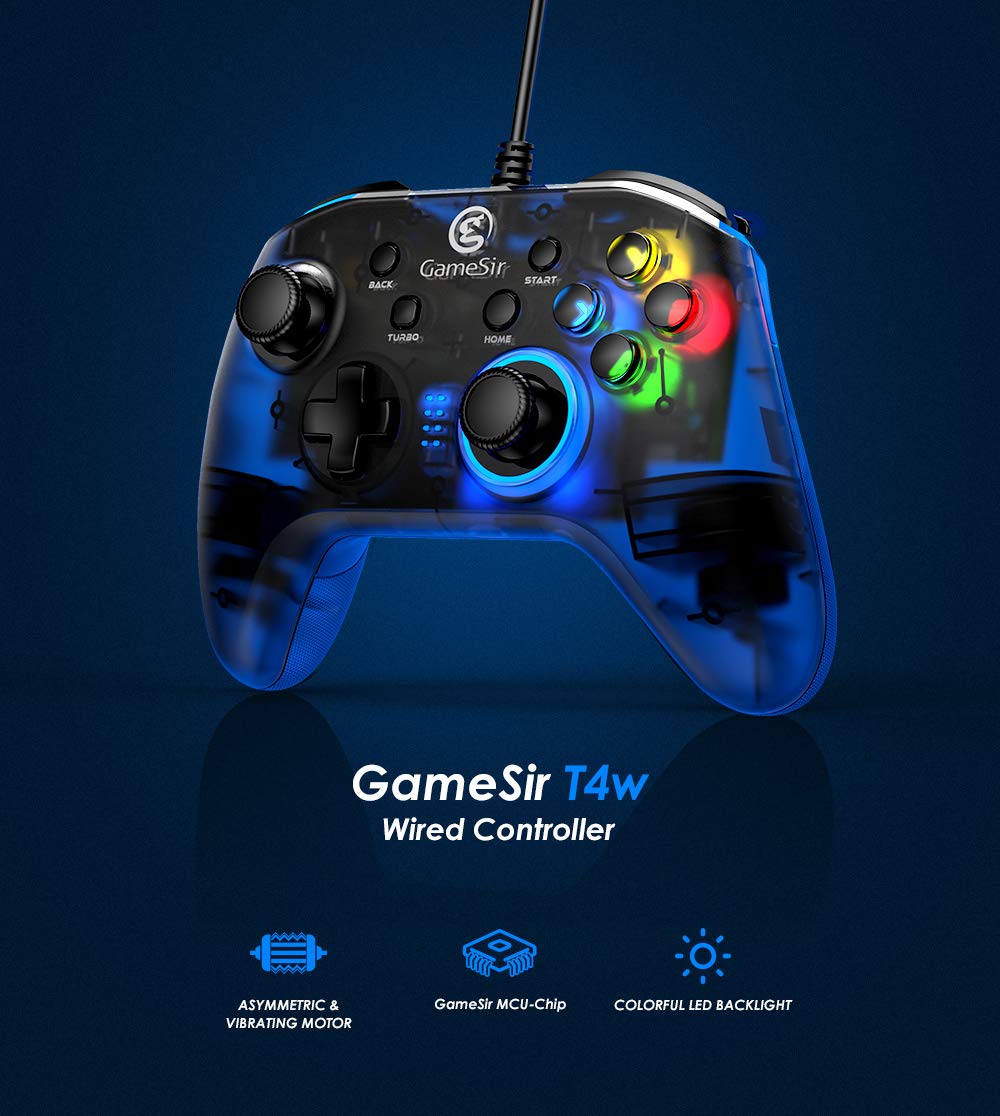 GameSir T4W Wired Game Controller Joystick for PC Windows 10/8/7 Dual Shock Gamepad, USB Gamepad with LED Backlight Joystick Vibration Feedback,Semi-Transparent Design