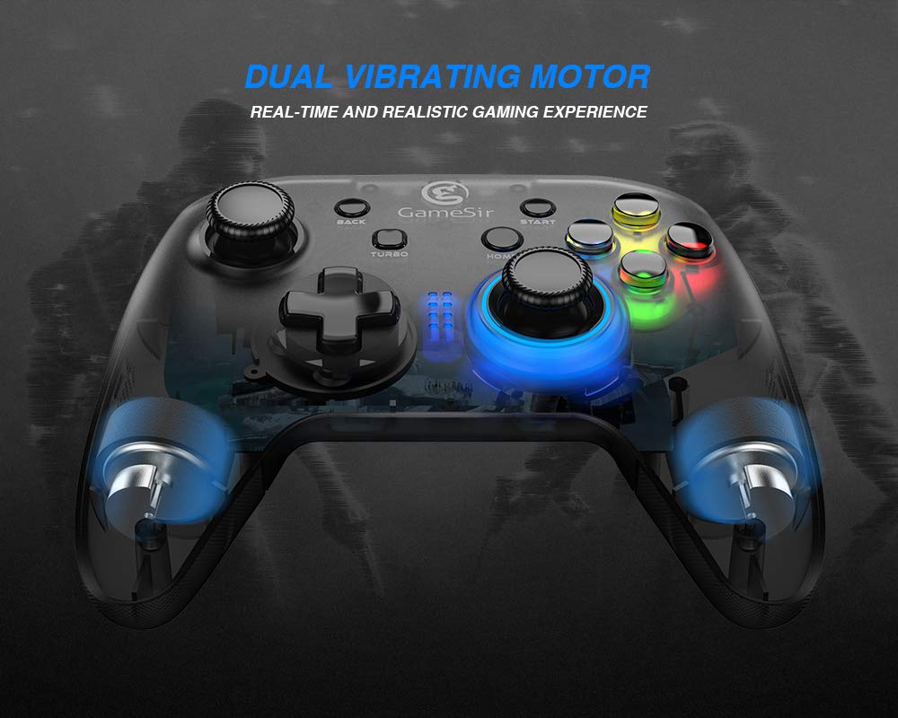 GameSir T4W Wired Game Controller Joystick for PC Windows 10/8/7 Dual Shock Gamepad, USB Gamepad with LED Backlight Joystick Vibration Feedback,Semi-Transparent Design