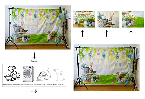 7X5ft Spring Garden Background Easter Photography Backdrop Easter Rabbit Colorful Egg Fence Flag Background Spring Easter Floral Bokeh Photo Studio Booth