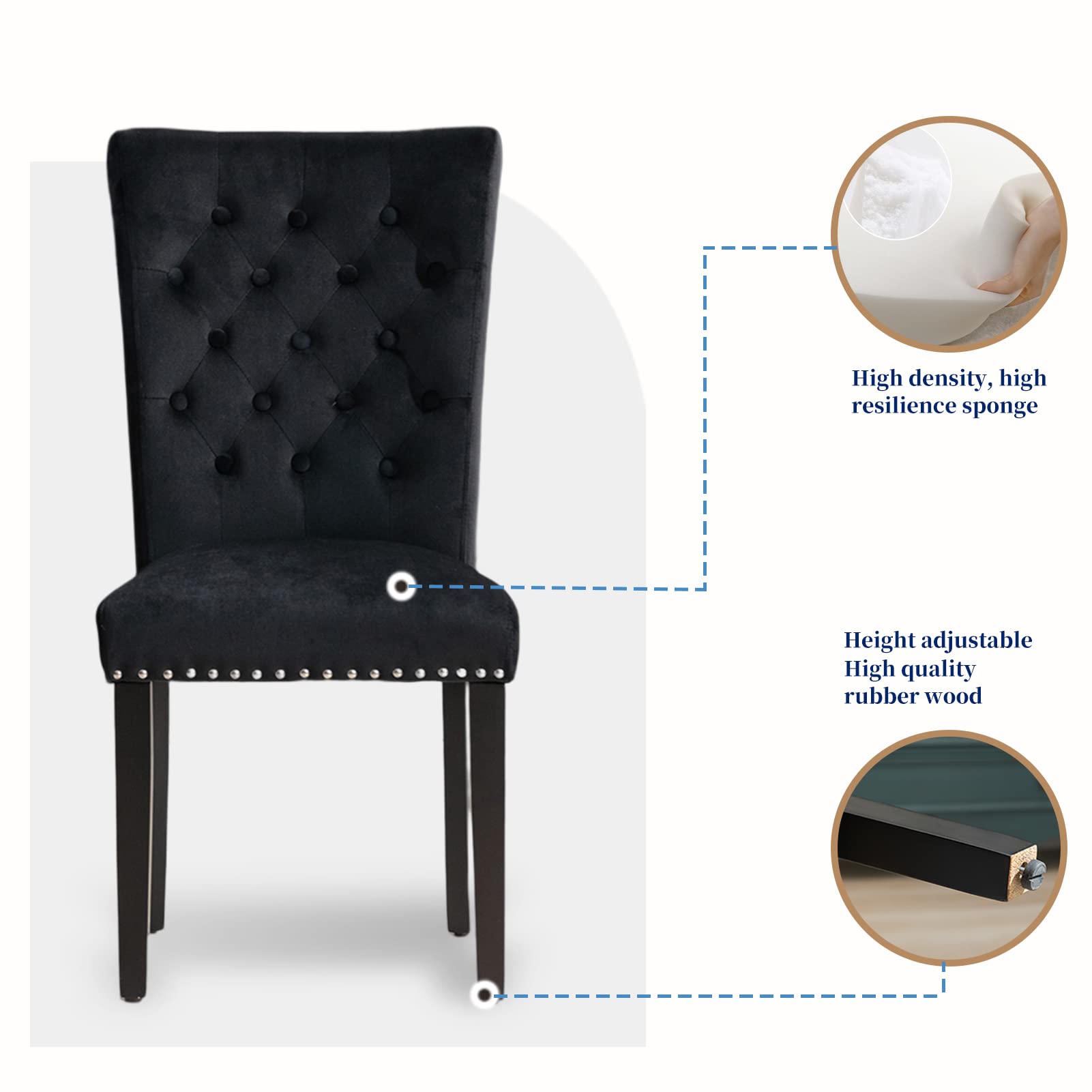 Restworld Velvet Fabric Dining Chair, American-Style Rural and Post-Modern Style Unique Design with Tufted Dining Room Chair Set of 4 (Black)