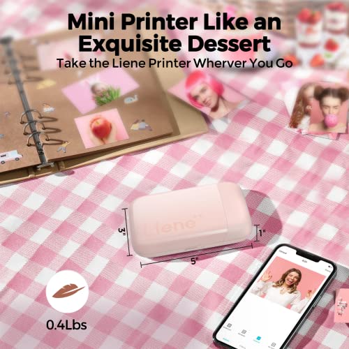 Liene Photo Printer, 2x3 Mini Instant Portable Instant Printer w/ 50 Zink Adhesive Paper, Bluetooth 5.0, Compatible w/iOS & Android, Small Photo Printer for iPhone, Smartphones, Pink