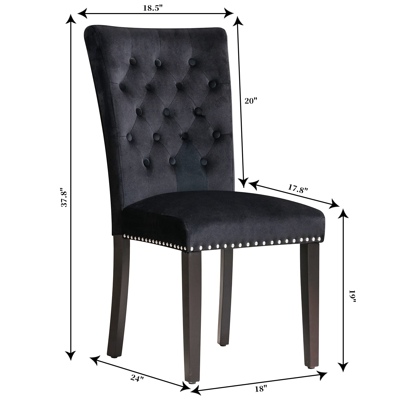 Restworld Velvet Fabric Dining Chair, American-Style Rural and Post-Modern Style Unique Design with Tufted Dining Room Chair Set of 4 (Black)