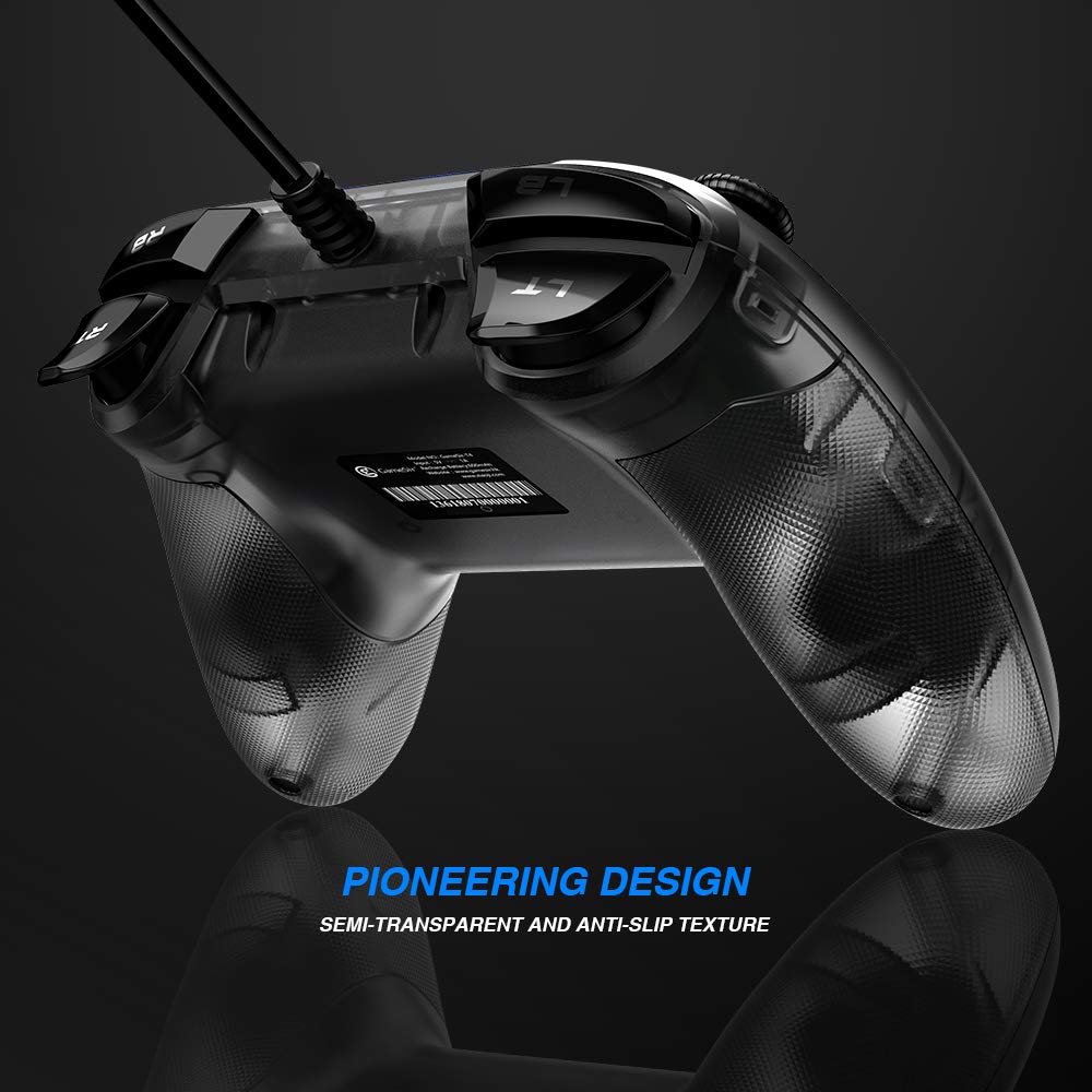GameSir T4W Wired Game Controller Joystick for PC Windows 10/8/7 Dual Shock Gamepad, USB Gamepad with LED Backlight Joystick Vibration Feedback,Semi-Transparent Design