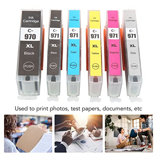 FTVOGUE 970‑971 Multi Colors Ink Cartridge Replacement Inkjet Printer Cartridges for PIXMA MG5790 MG5795 (BK BK C M Y GY 6 Colors)