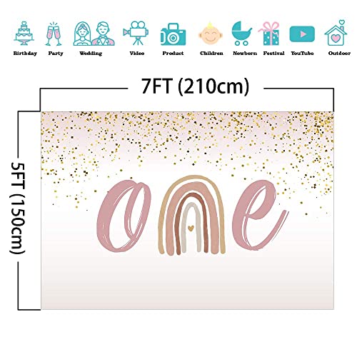 Mocsicka Boho Rainbow First Birthday Backdrop Modern Rainbow Birthday Background Rainbow Girls 1st Birthday Party Cake Table Decoration Photo Booth Props (7x5ft)
