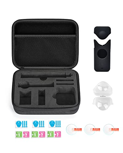 4in1 Carry Case for Insta360 One X2, Includes Lens Cap, Three Lens Guards and Black Rubber Sleeve Case and Lanyard, Compatible for Insta360 Bullet Time Handle
