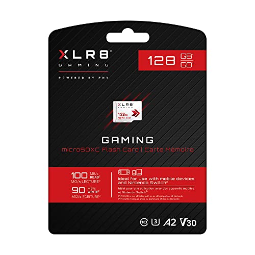 PNY XLR8 128GB Gaming Class 10 U3 V30 microSDXC Flash Memory Card - 100MB/s, Class 10, U3, V30, A2, 4K UHD, Full HD, UHS-I, micro SD