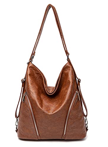 HARRELSA Large Convertible Bag Soft Leather Backpack Convert Strap Shoulder Bag for Women Big Hobo Handbag (Brown)