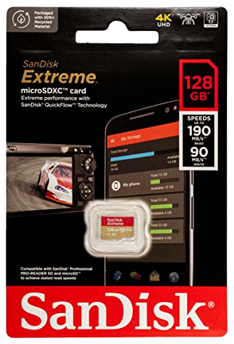 SanDisk MicroSD Extreme 128GB Memory Card Works with GoPro Action Camera Hero 11 Black, Hero11 Black Mini (SDSQXAA-128G-GN6MN) A2 V30 U3 Bundle with 1 Everything But Stromboli Micro SDXC Card Reader